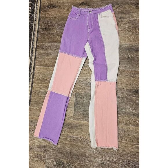 SHEIN | Jeans | Sheinpurple Pink White Patchwork Straight Legjeans | Poshmark